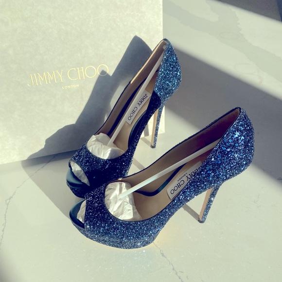 Jimmy Choo | Shoes | Navy Sparkling Jimmy Choo Jennica 38 2 Pumps ...